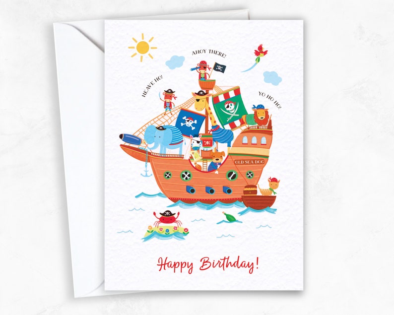Personalised Pirate Birthday Card for Kids With Cute Animal - Etsy