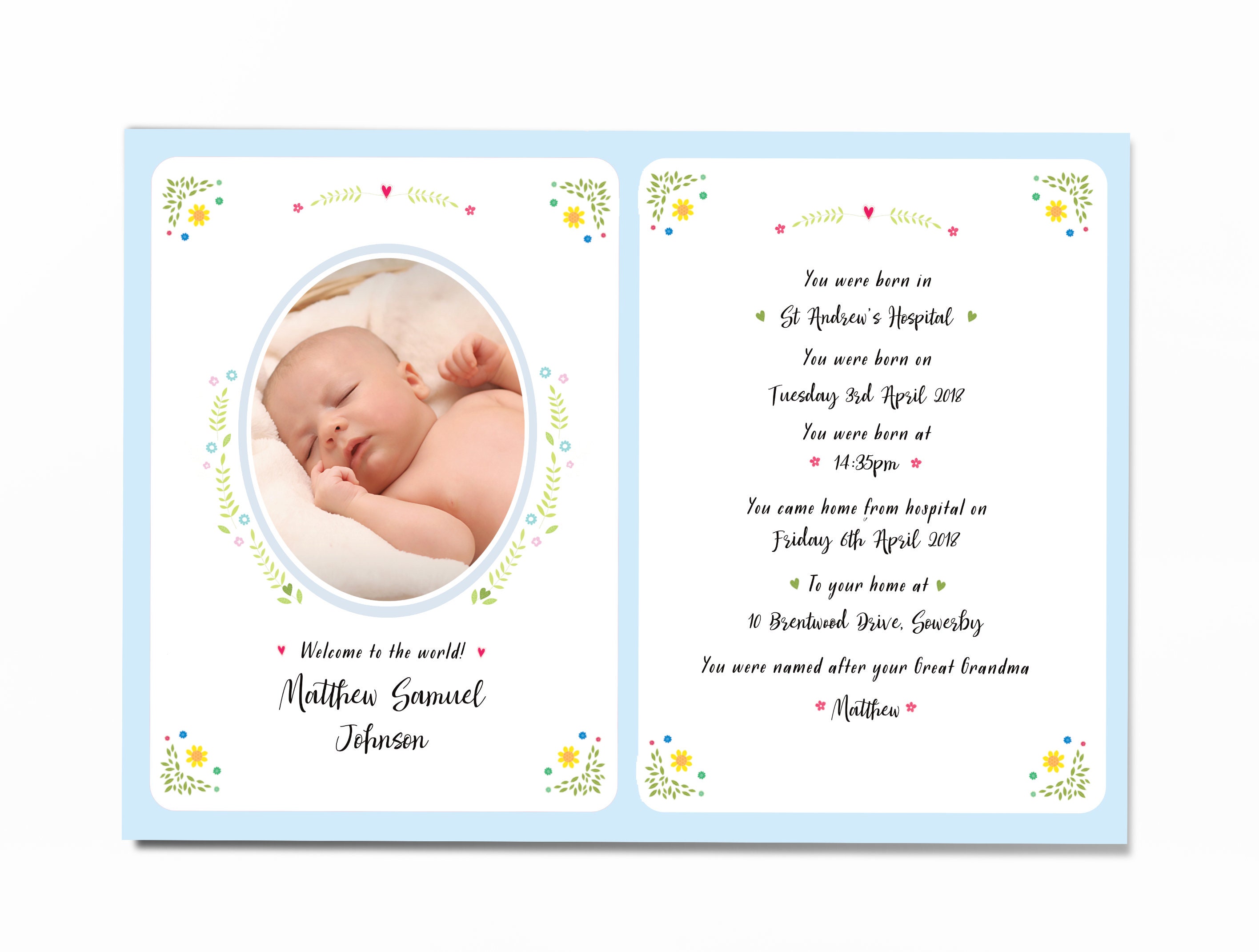 Printable New Baby Keepsake Art Print, Baby Announcement, New Baby Gift ...