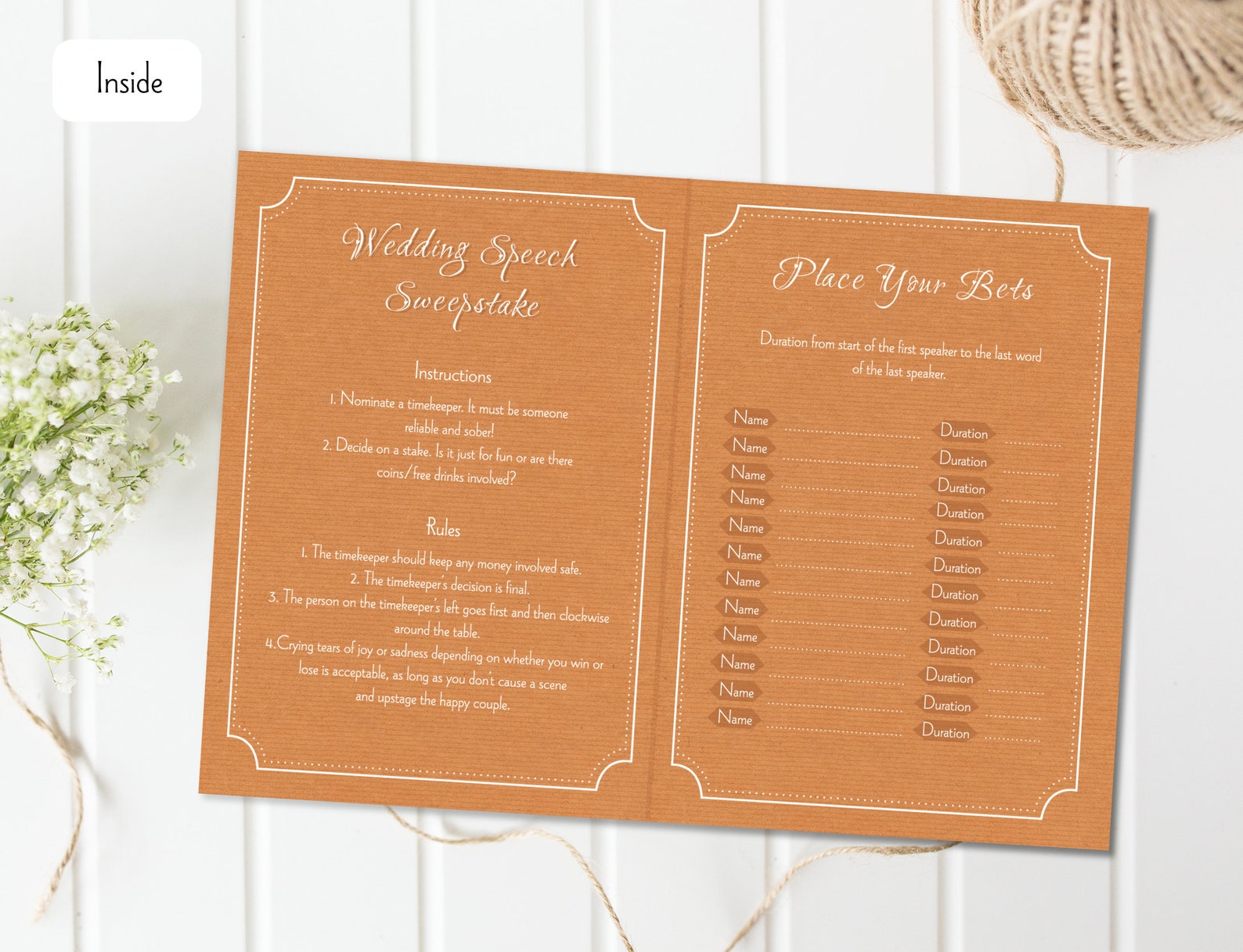 Personalised Wedding Speech Sweepstake Kit Wedding Games Wedding Table ...