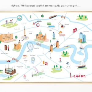 London Map Print: Illustrated Landmarks, Personalised Option - Etsy