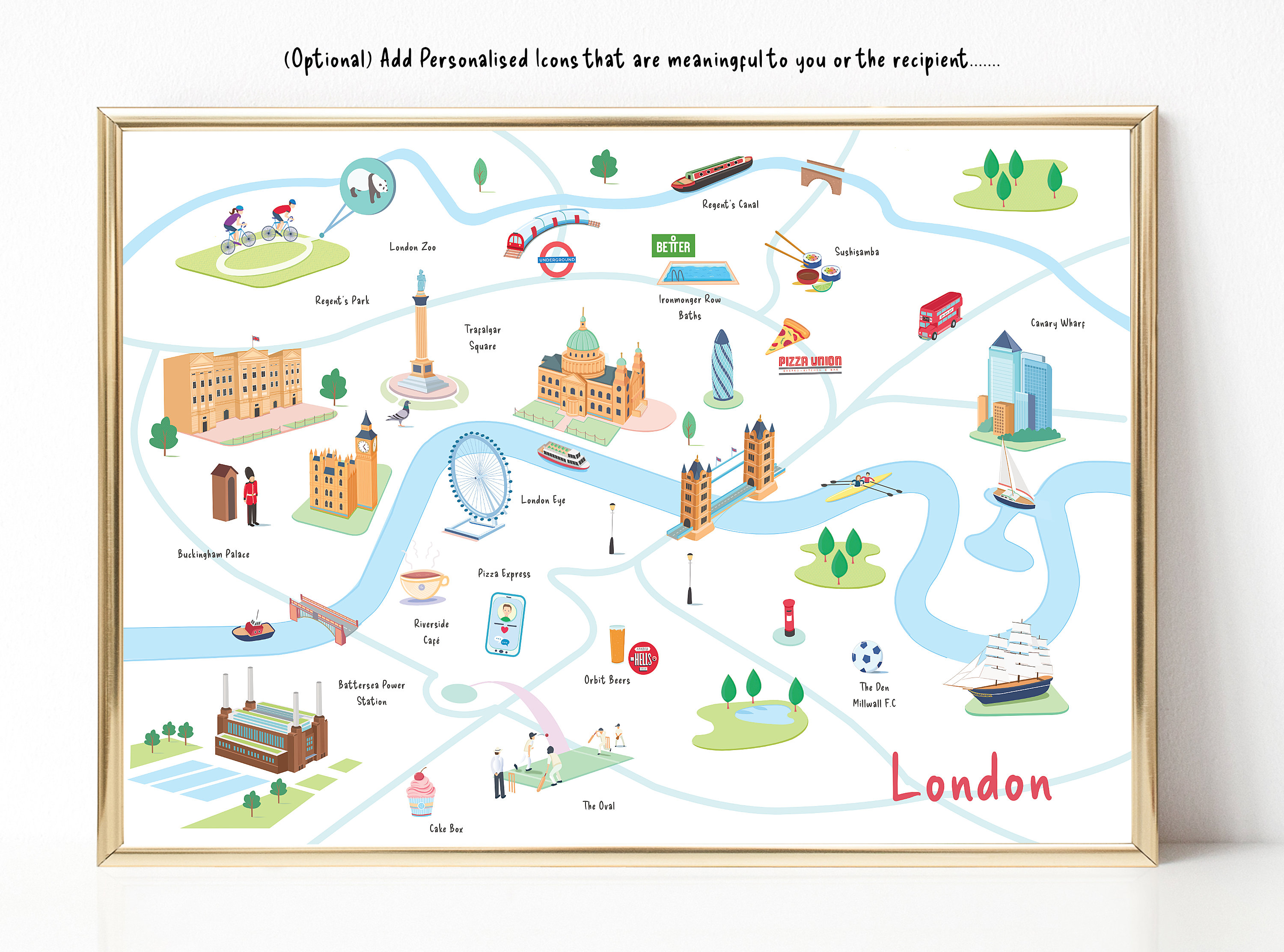 London Map Print: Illustrated Landmarks, Personalised Option - Etsy