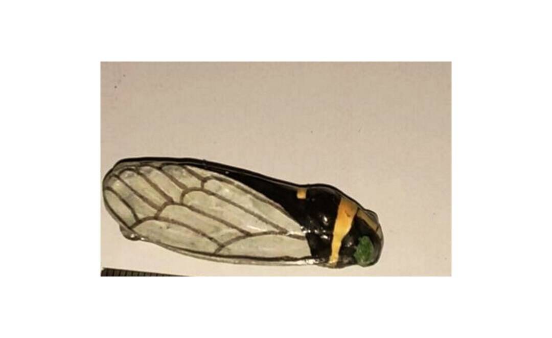 Enamelled Ceramic Cicada Brooch, Handmade Creation, 45 Millimeters ...