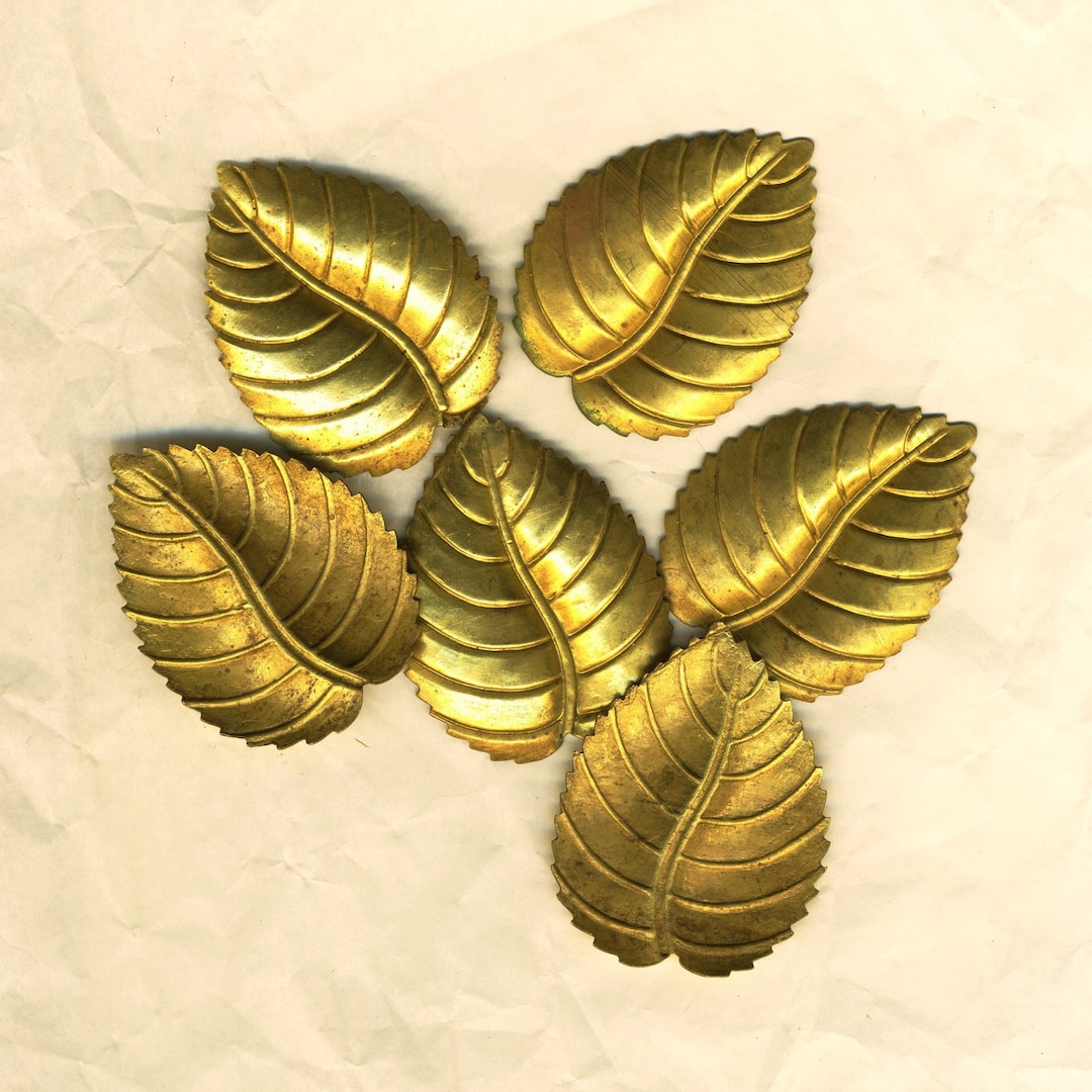 Antique Gilded Copper Prints, Six 3-centimeter Tree Leaves ...