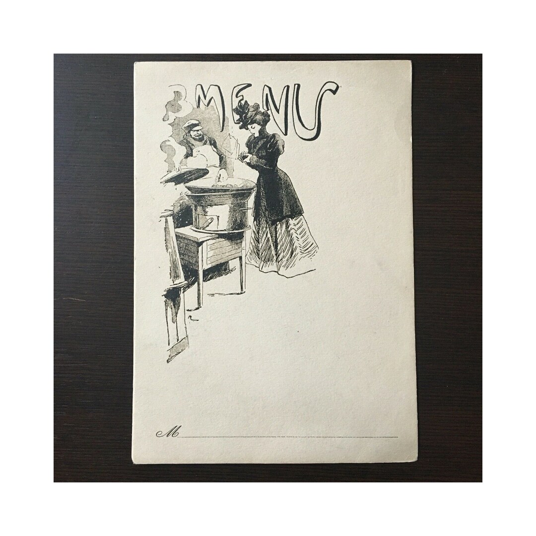 19th Century Menu Card, Drawing of a City Girl Buying Hot Chestnuts ...