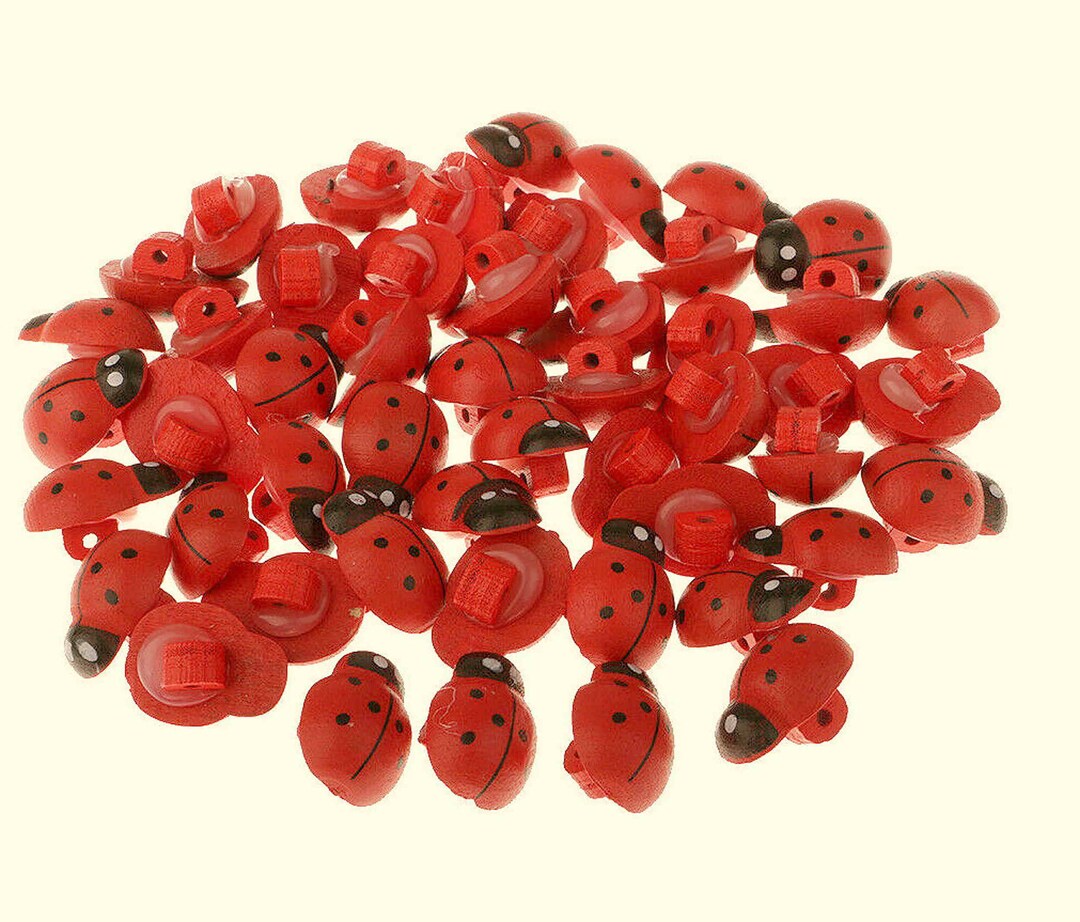Red and Black Ladybug Buttons, 5 or 10 Pieces in Painted and Varnished ...