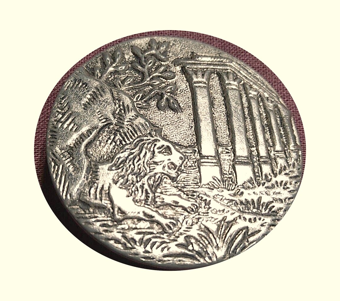 Antique Judean Lion Button, 36 Millimeters in Silver Metal, Landscape ...
