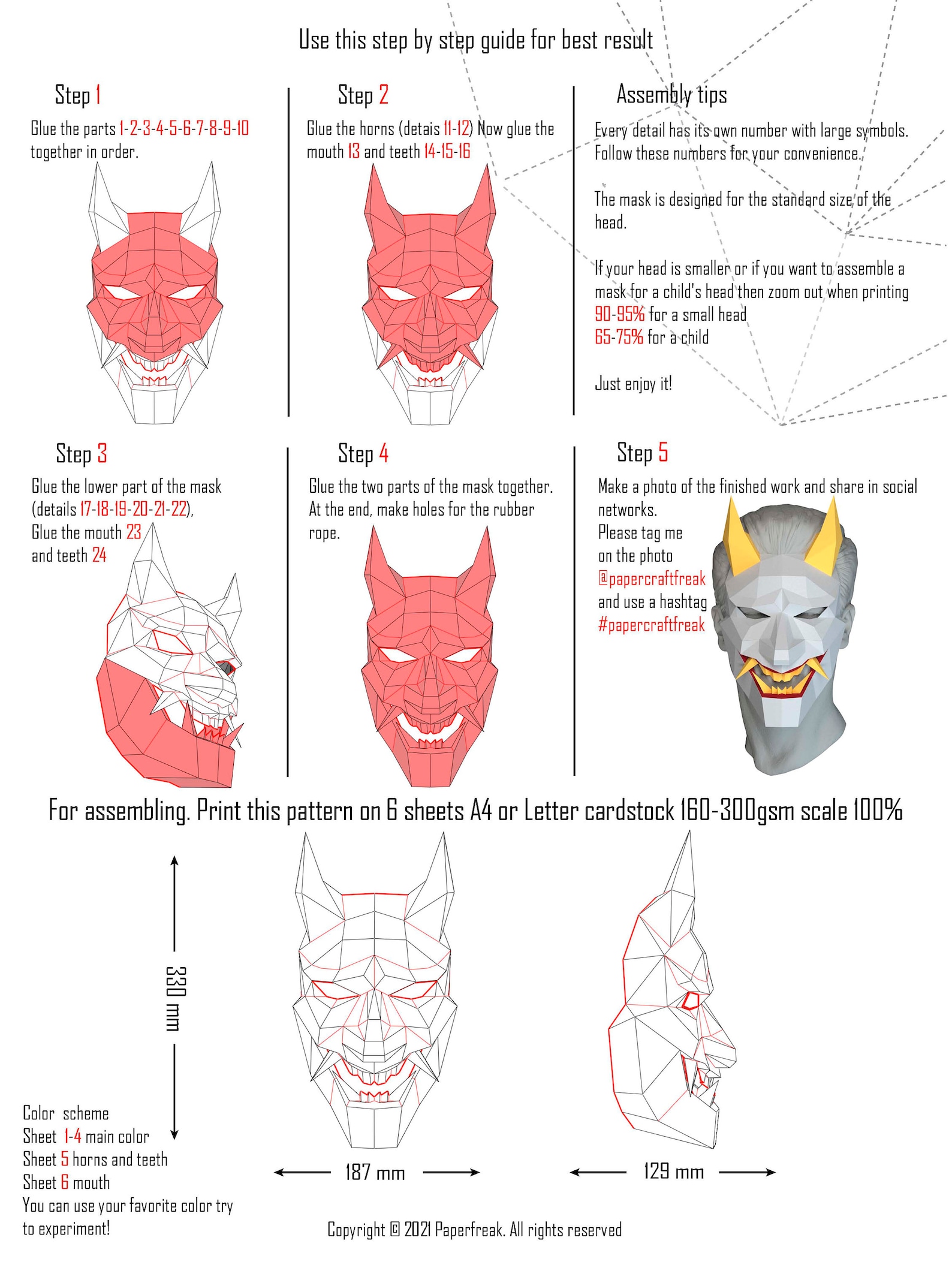 Papercraft 3D DEMON ONI MASK Japanese devil samurai halloween | Etsy