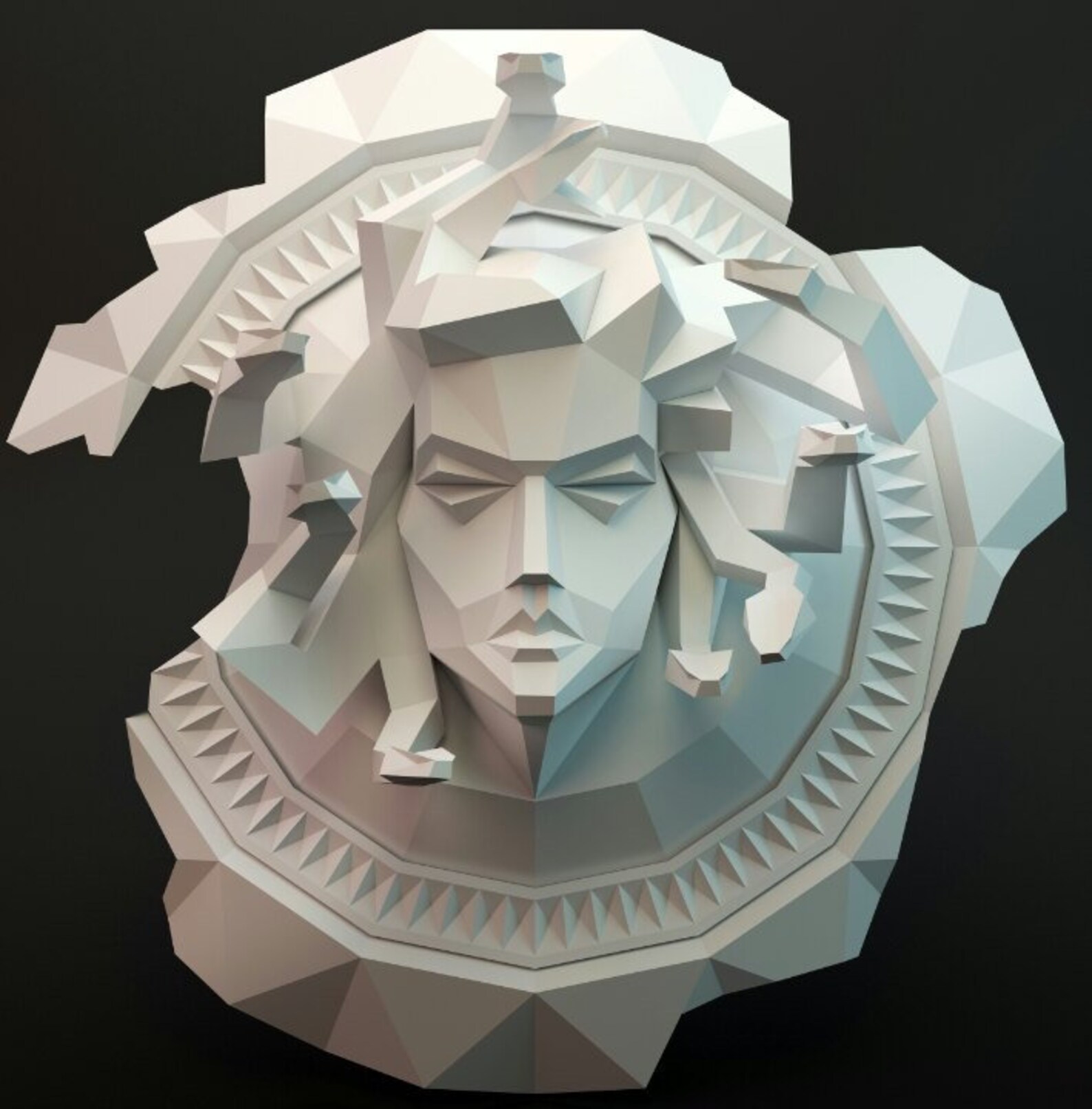 Papercraft Low Poly Medusa gorgon on the shield 3D Paper | Etsy