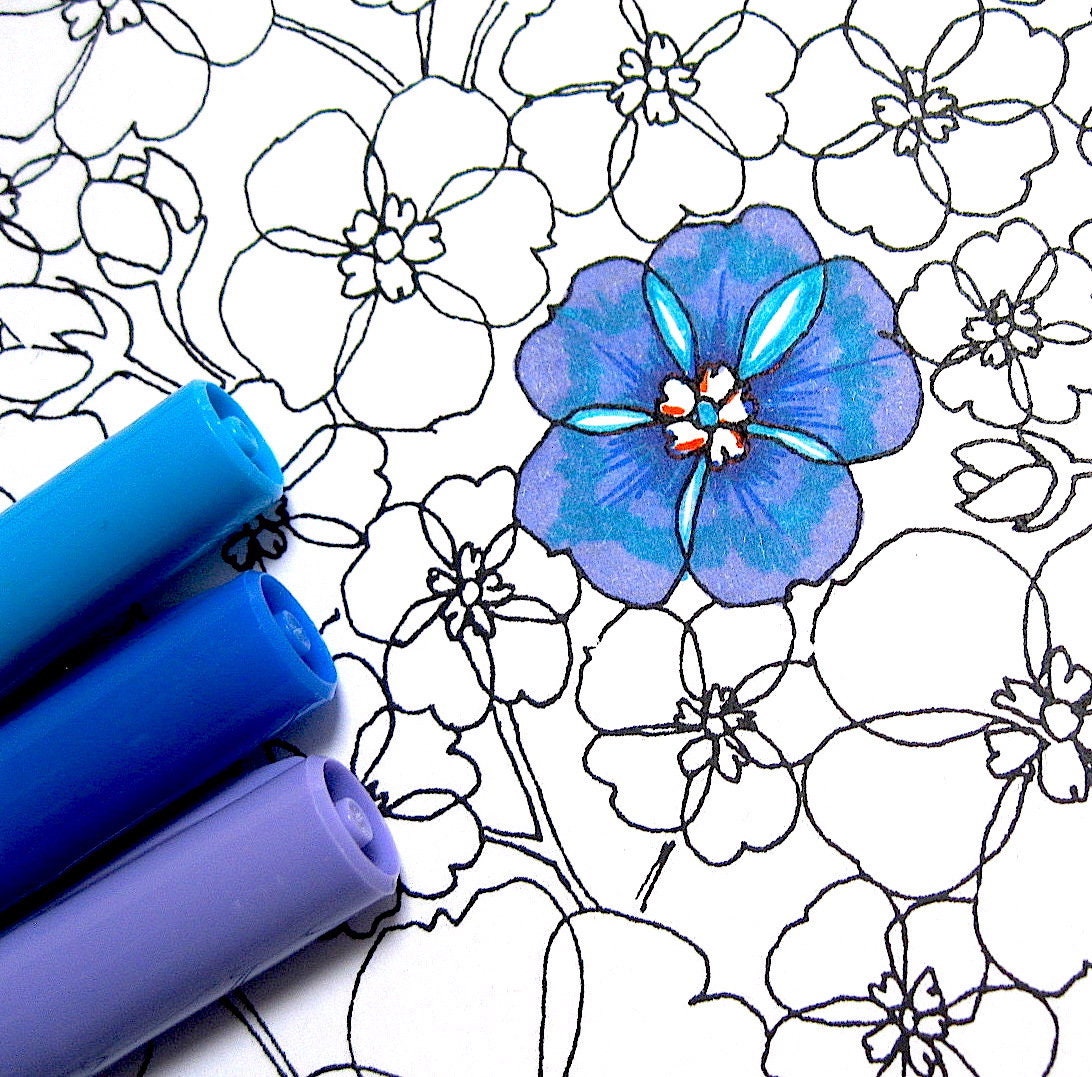 Printable Coloring Page, Forget-me-not Adult Colouring Page, Floral ...