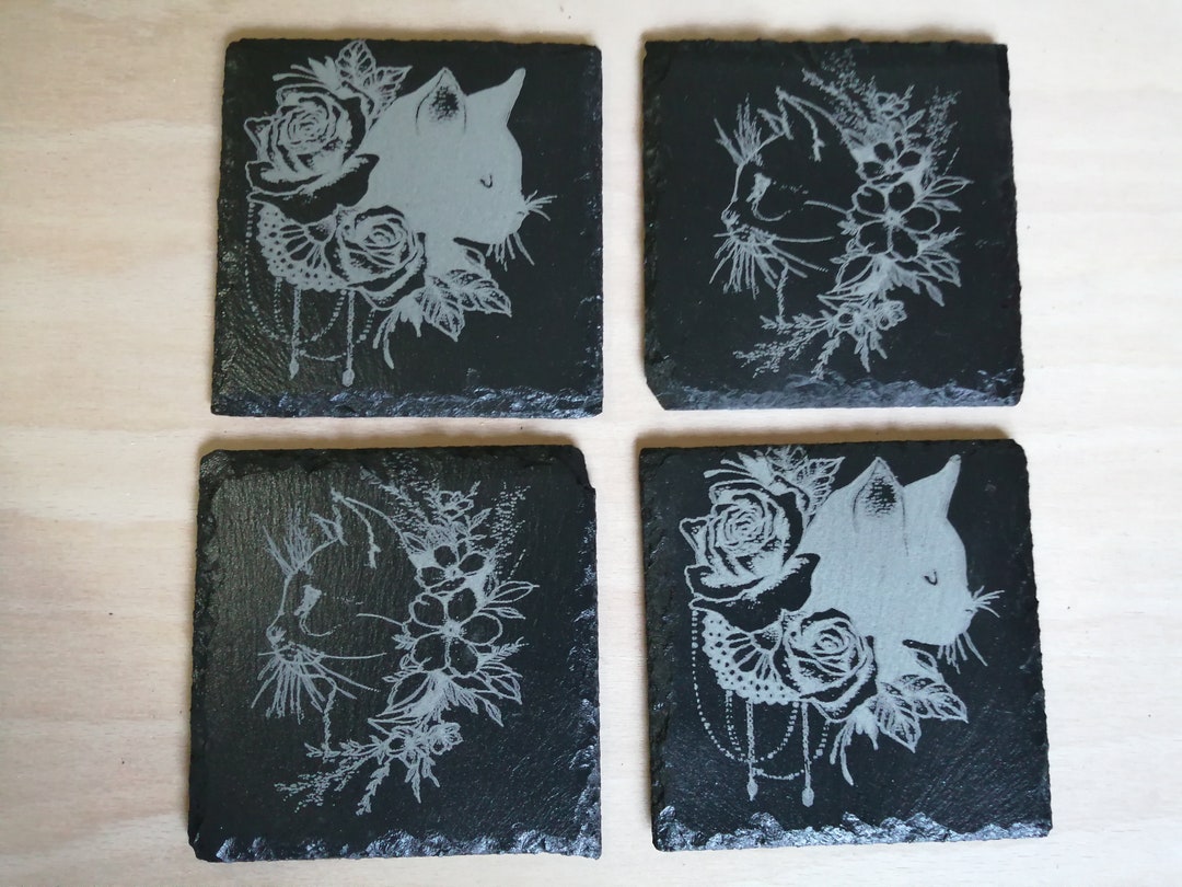 Slate Cats Coaters Artwork - Etsy