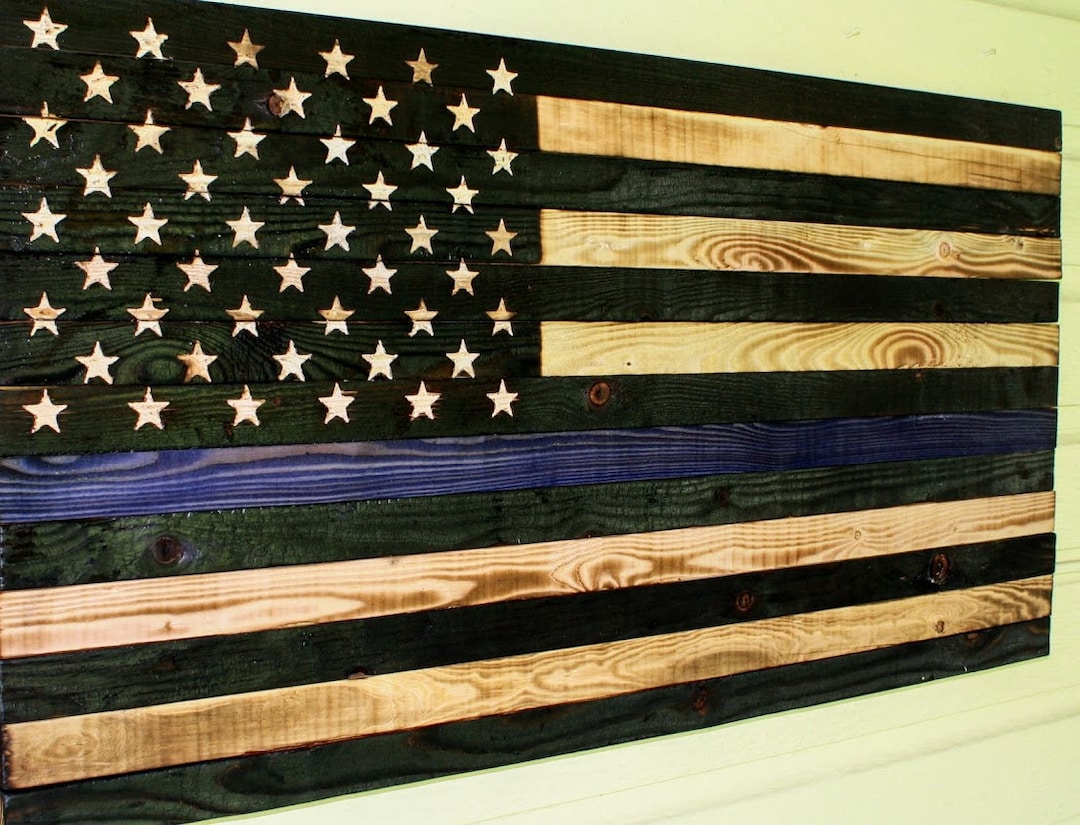 19.5" X 37" Rustic Thin Blue Line American Flag - Etsy
