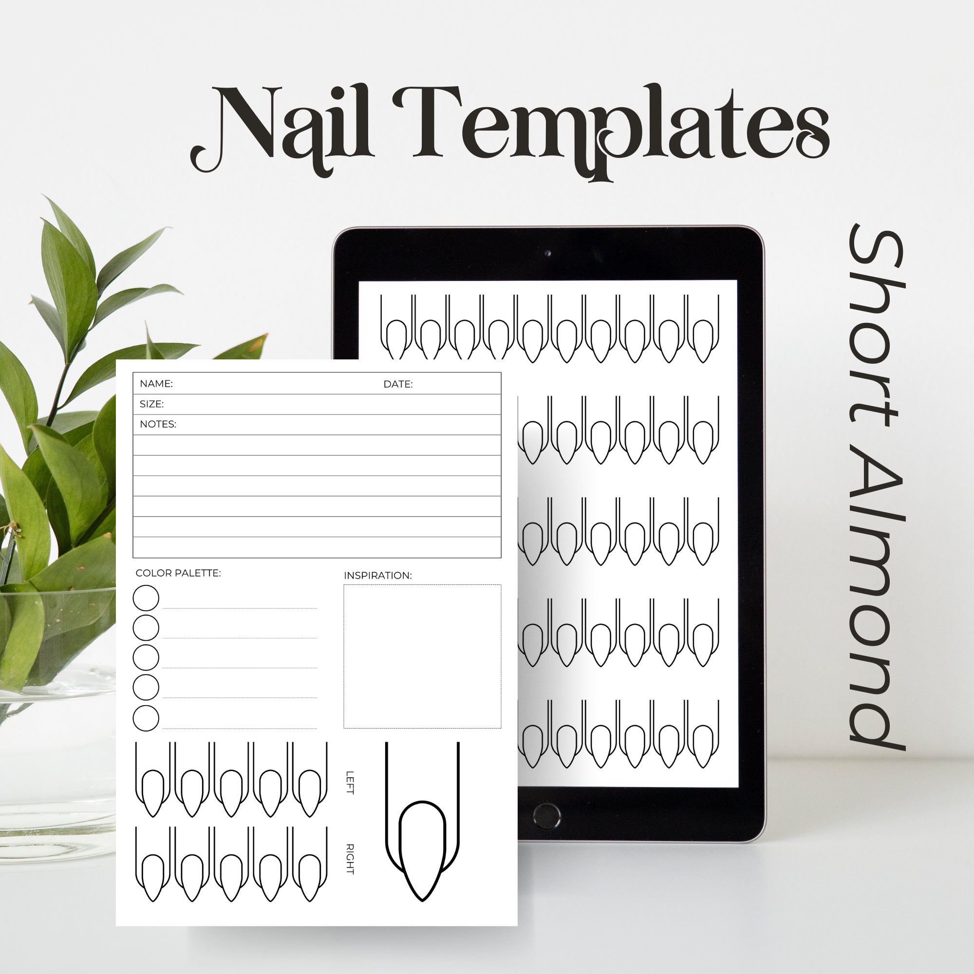 SHORT ALMOND Nail Design Practice Sheet Template Nail Art Order Planner ...
