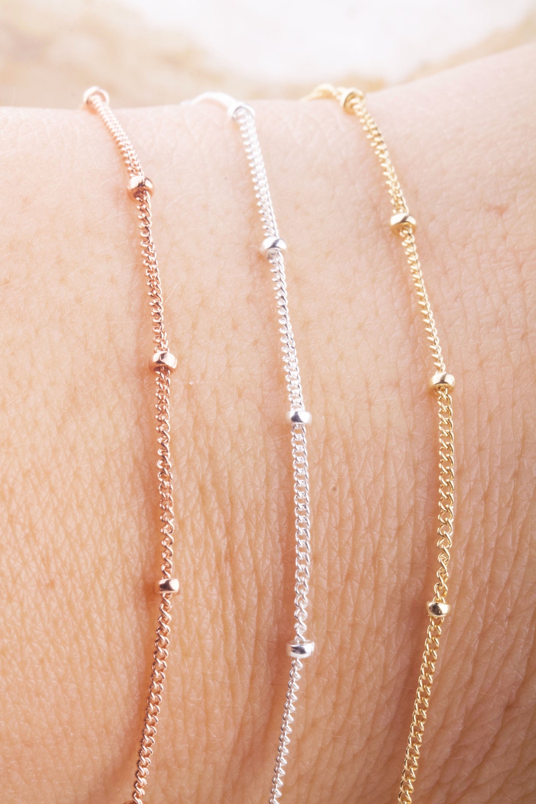1mm Curb Satellite Chain by Foot in Silver, Gold Filled, Rose Gold ...