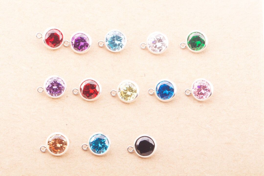 6mm Sterling Silver Birthstone Charm DROPS, Top Quality Cubic Zirconia ...
