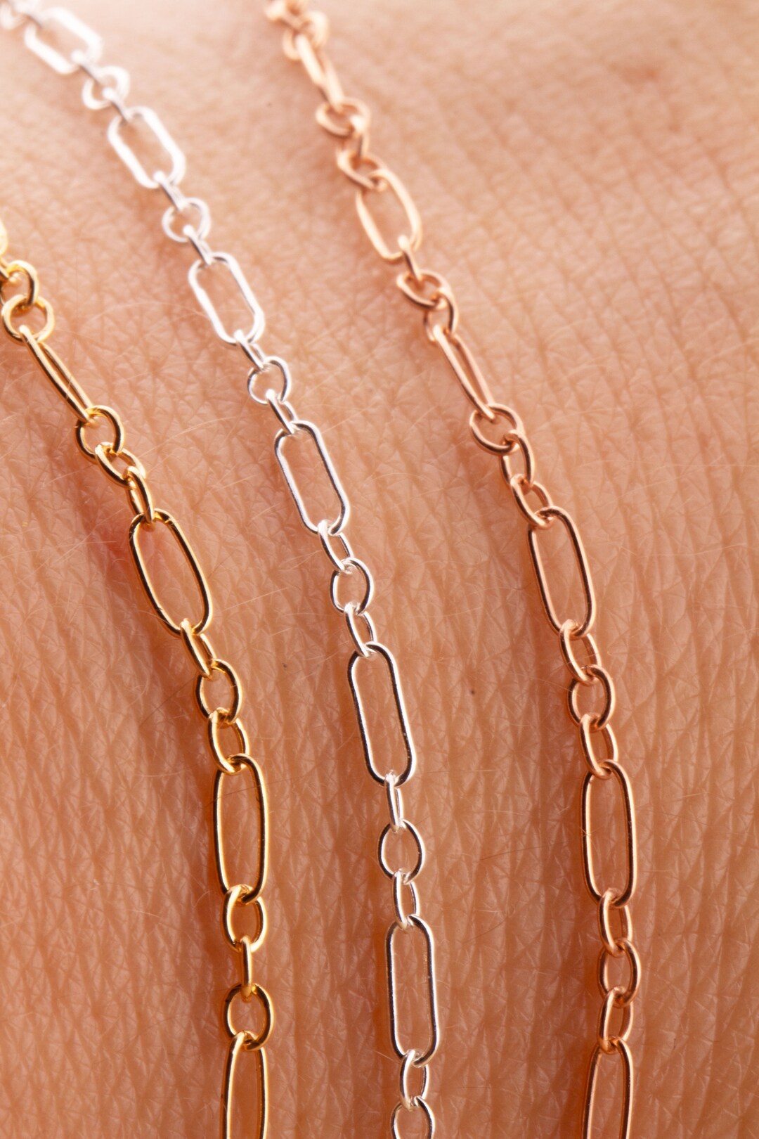 5mm X 3mm Flat Long and Short Chain by Foot in Sterling Silver, Gold ...