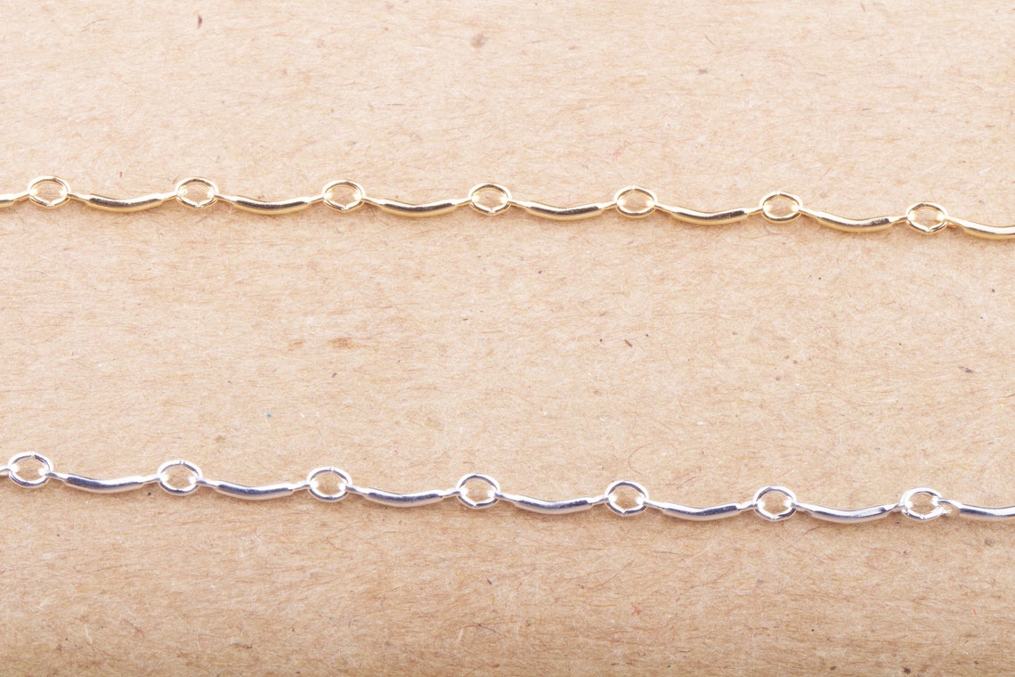Tiny Curved Bar and Link Chain by Foot in Sterling Silver - Etsy