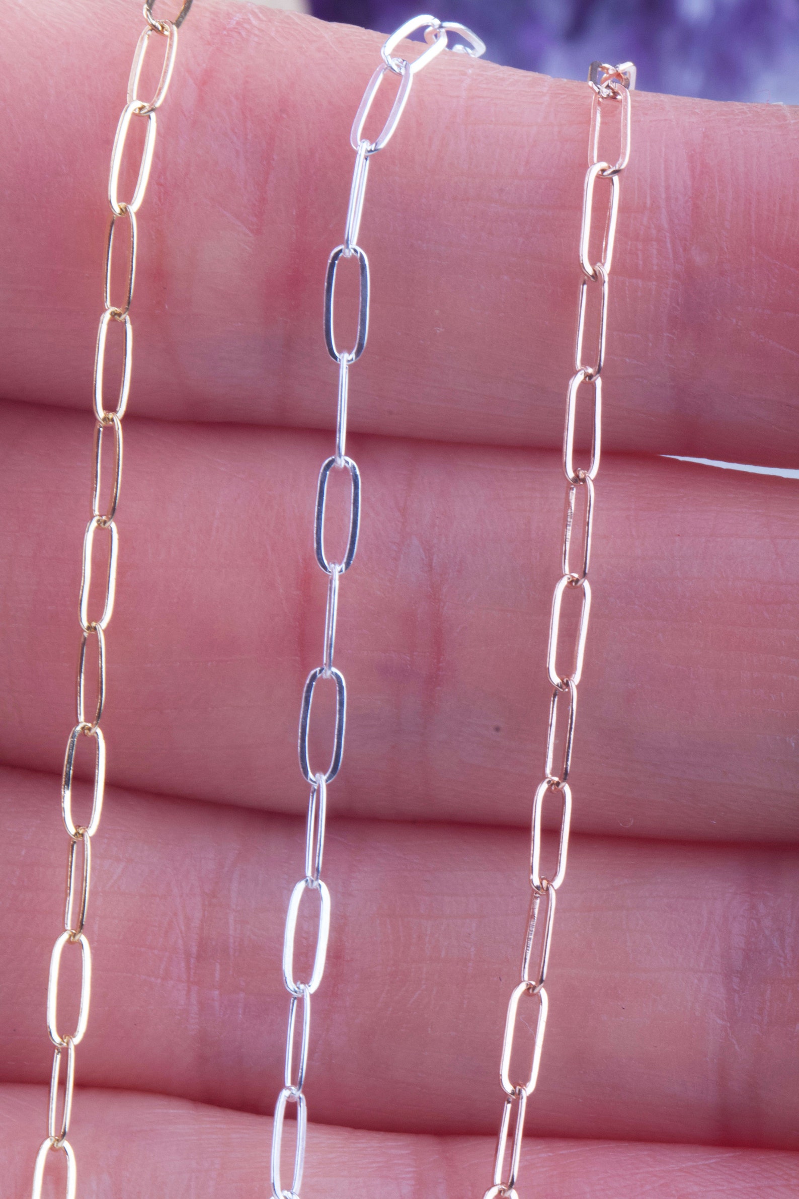 5mm X 2mm Paperclip Chain by Foot, Elongated Links in Silver, Gold ...