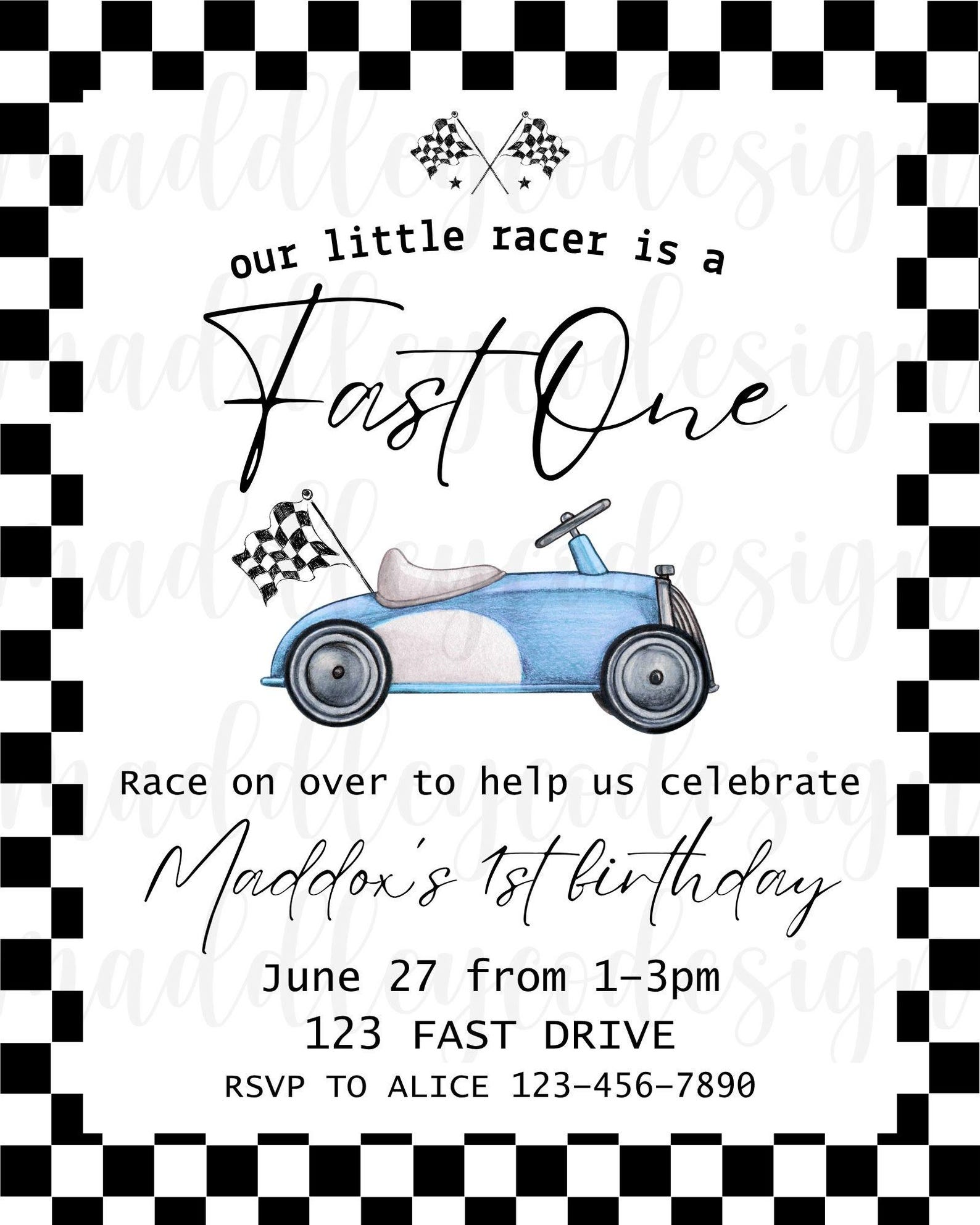Fast One Birthday Invitation: Race Car Theme (digital Template) - Etsy