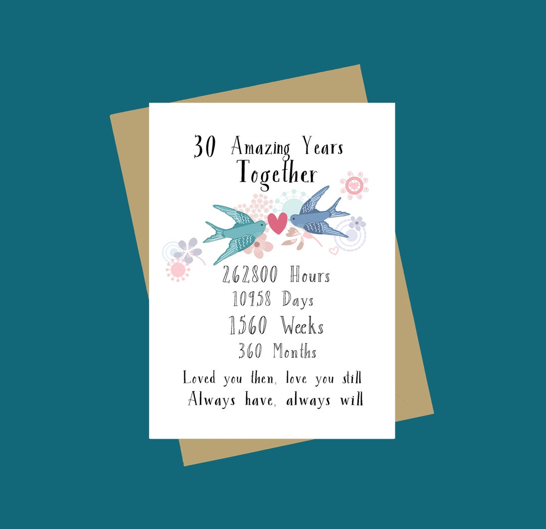 30th Anniversary Card, 30th Anniversary Card, Special 30th Anniversary ...