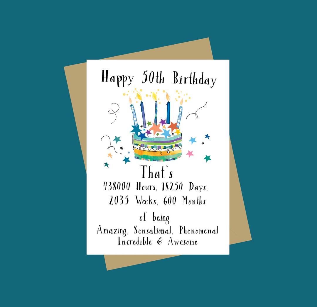 50th Birthday Card, Card for an 50th Birthday, 50th Card, Card for an ...