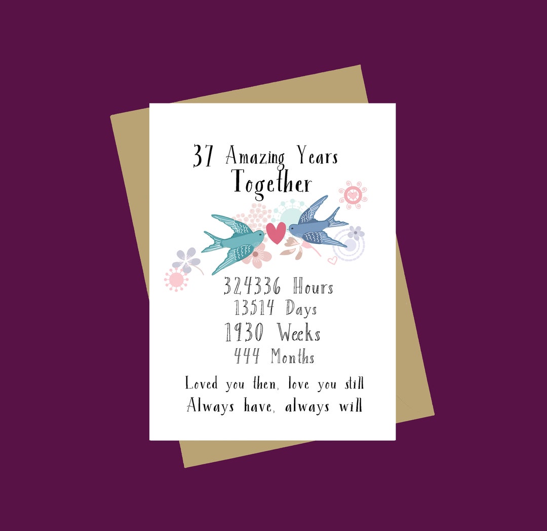 37th Anniversary Card, 37 Year Anniversary Card, Special 37th ...