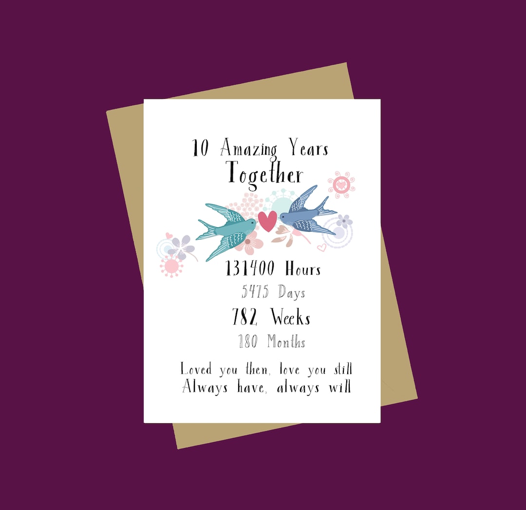 10th Anniversary Card, Ten Year Anniversary Card, Special 10th ...