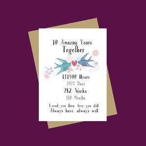 10th Anniversary Card, Ten Year Anniversary Card, Special 10th ...