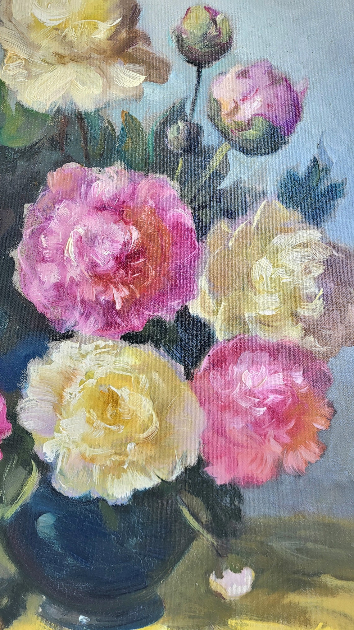 Rare Estate Original 1960-70s Still Life Oil Painting of Peonies ...