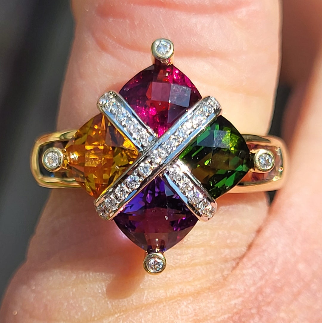 Amazing Estate 18k Designer Bellarri Multi Color Gemstone and Diamond ...