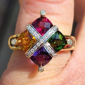 Amazing Estate 18k Designer Bellarri Multi Color Gemstone and Diamond ...