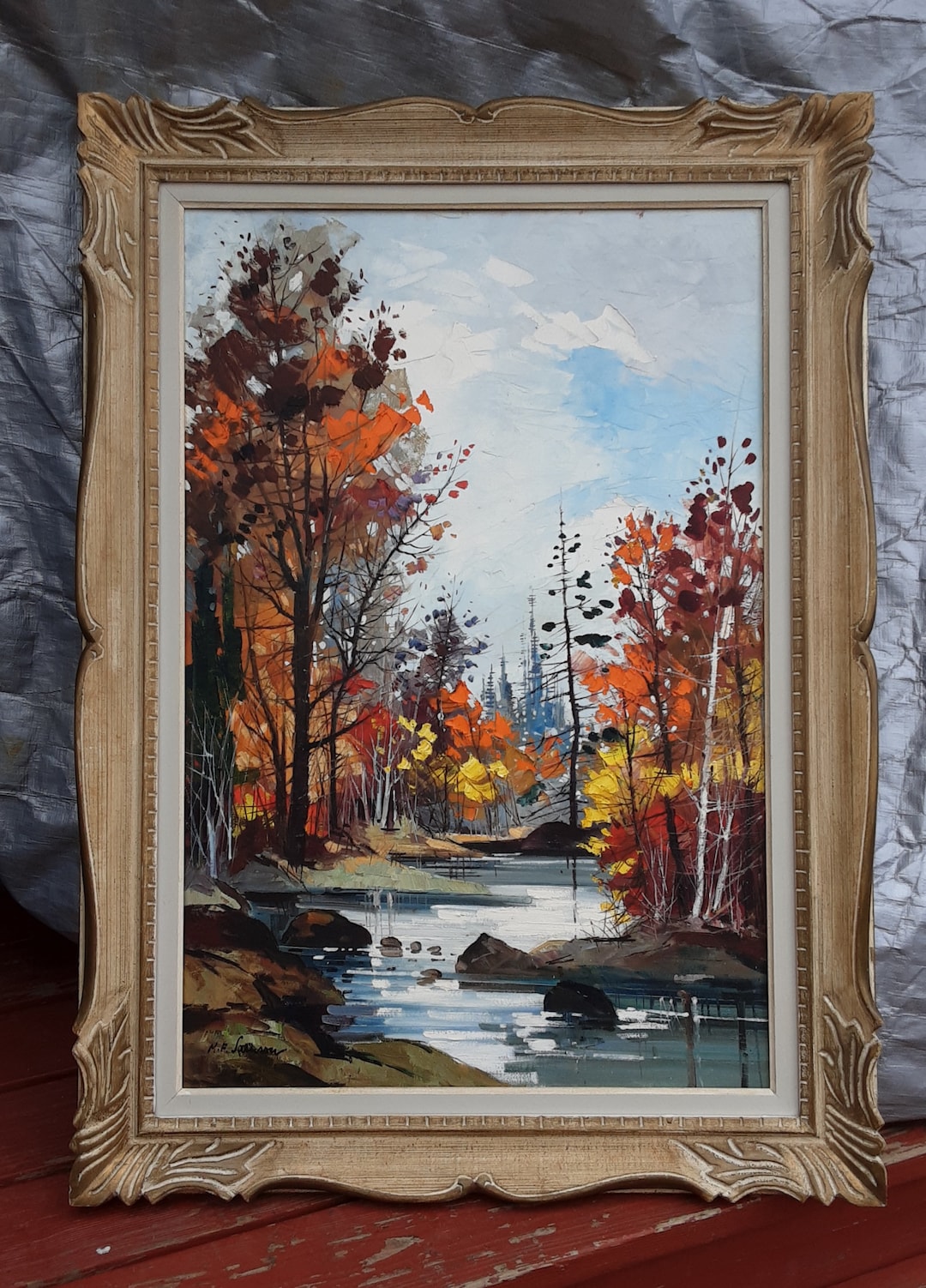 Rare Stunning Retro Vintage 1970s Canadian Fall Landscape Oil Painting ...