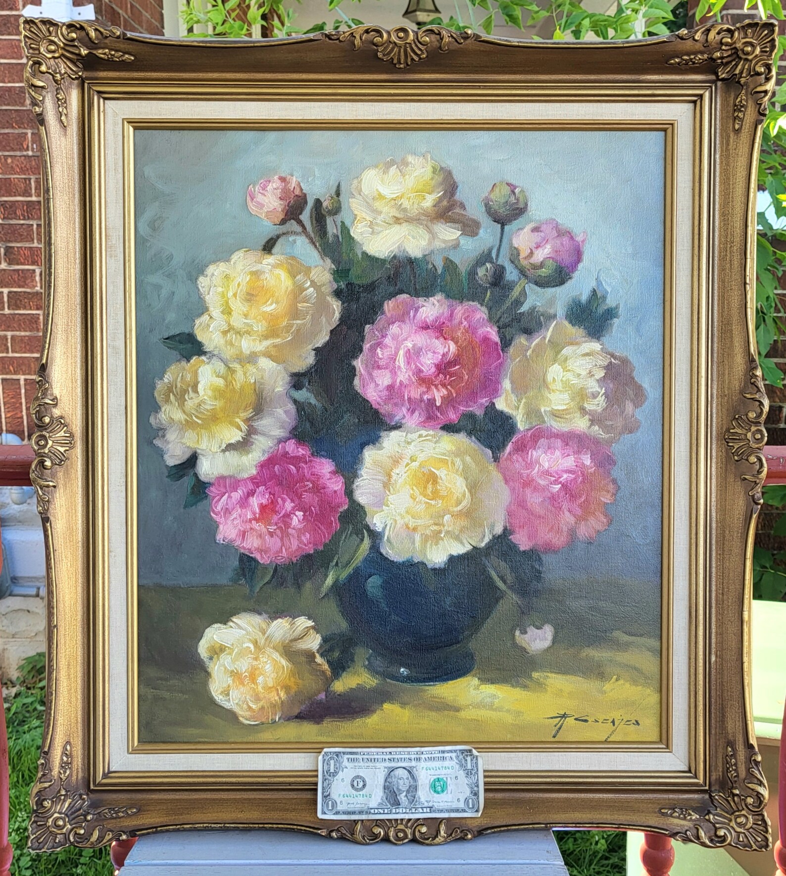 Rare Estate Original 1960-70s Still Life Oil Painting of Peonies ...