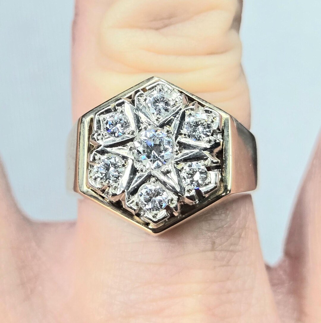 Estate Find Vintage Rare Star Pattern Stunning Cluster Style Chunky 10K ...