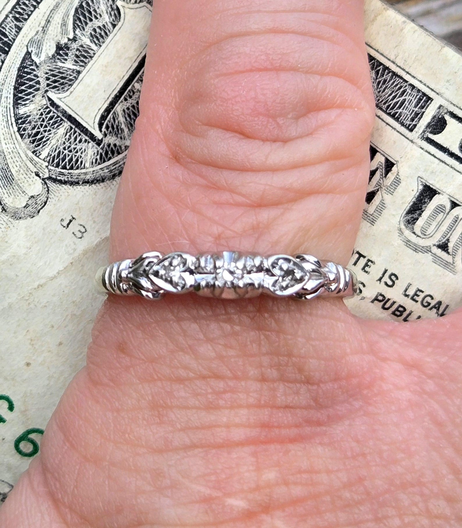 Amazing Vintage 10K White Gold Art Deco Trilogy Style Ladies 3 Diamond ...
