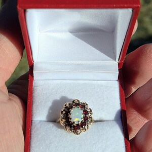 Rare Killer Estate Find Vintage 10k Yellow Gold Opal and Garnet Halo ...