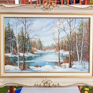 Rare Stunning 1970s Canadian Winter Impressionist Landscape Oil ...