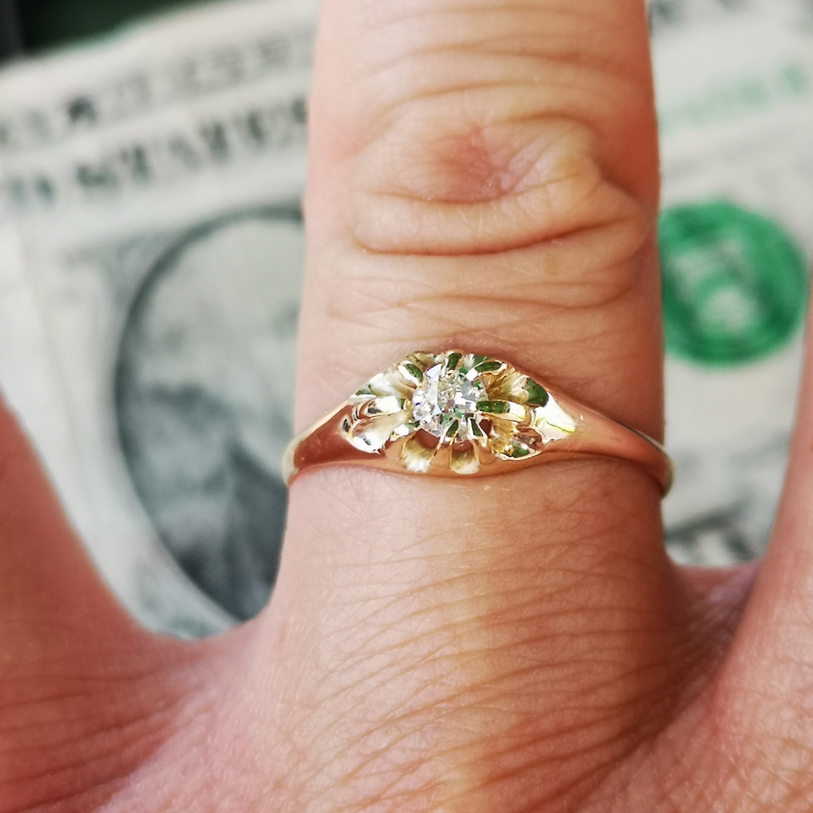 Rare Estate Find Antique Mine Cut Diamond Belcher Style Ladies | Etsy