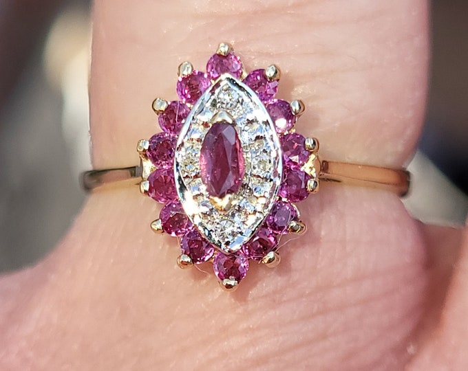 Vintage Natural Ruby Surrounded by Natural Diamonds on 18k Yellow Gold ...
