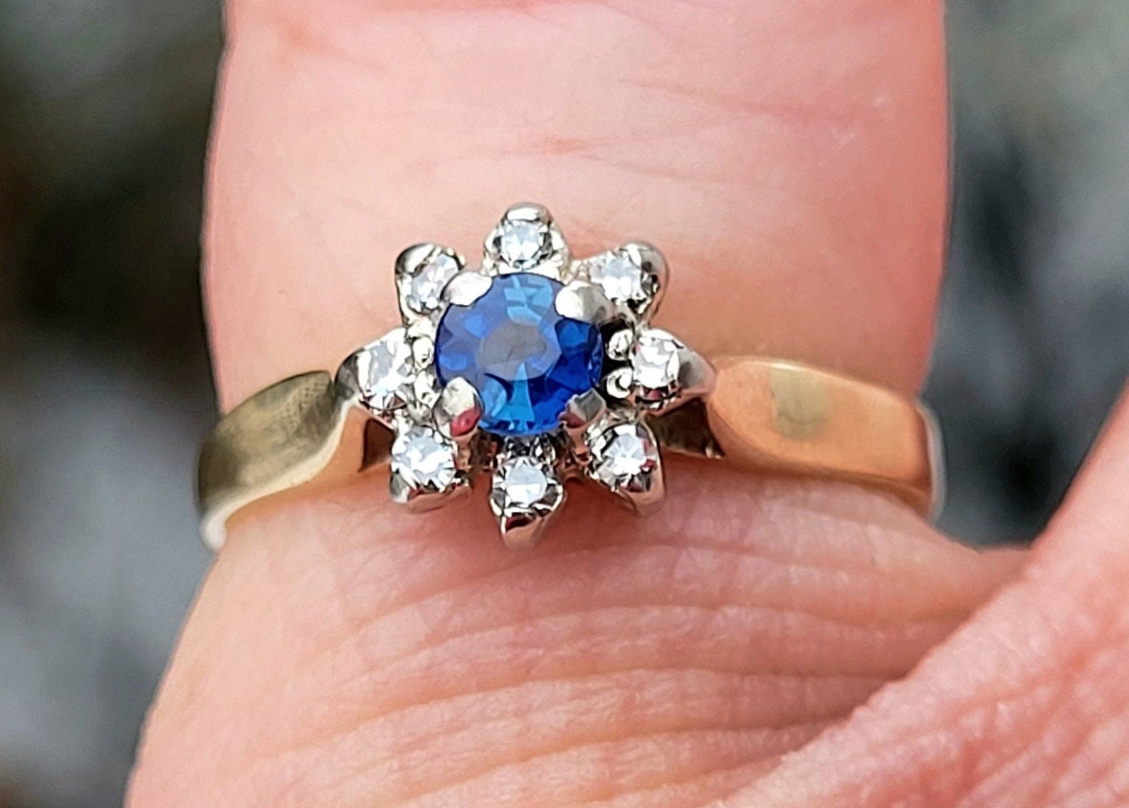 Amazing Estate Vintage Dainty 10K Yellow White Gold Blue Sapphire ...