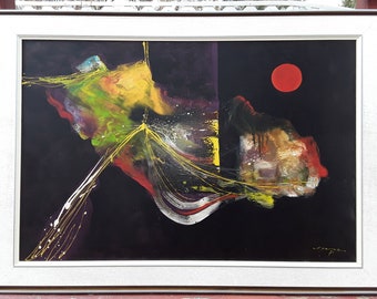 Original Vintage Framed ABSTRACT OIL PAINTING by Jeff Cowell - Etsy