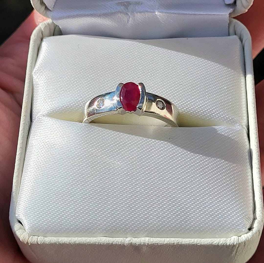 Amazing Estate 10k White Gold Oval Genuine Dark Red Ruby With Bezel Set ...