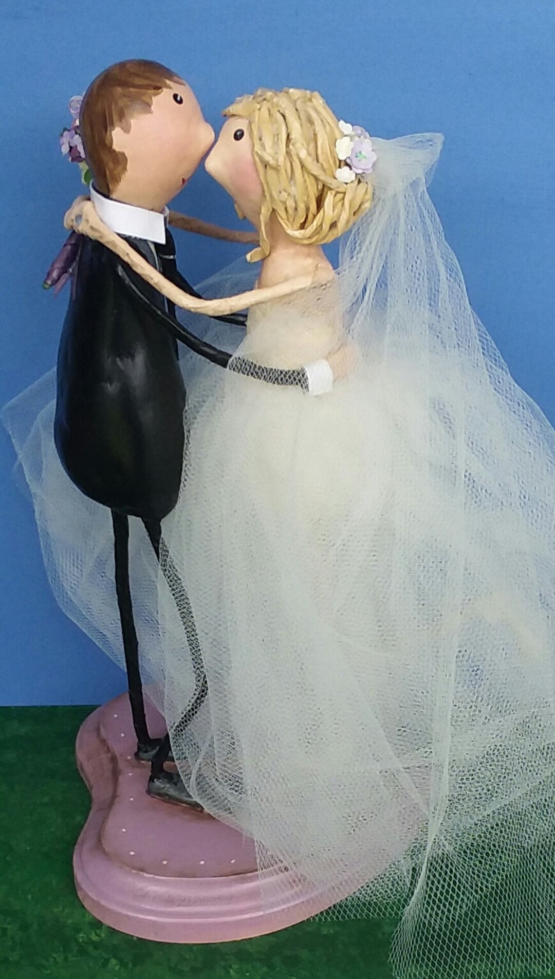 Whimsical Bride and Groom Cake Topper/gift Made of Paper Mache and and ...