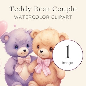 Teddy Bear Couple Clipart, Watercolor Teddy Bear Clipart, Teddy Bear ...