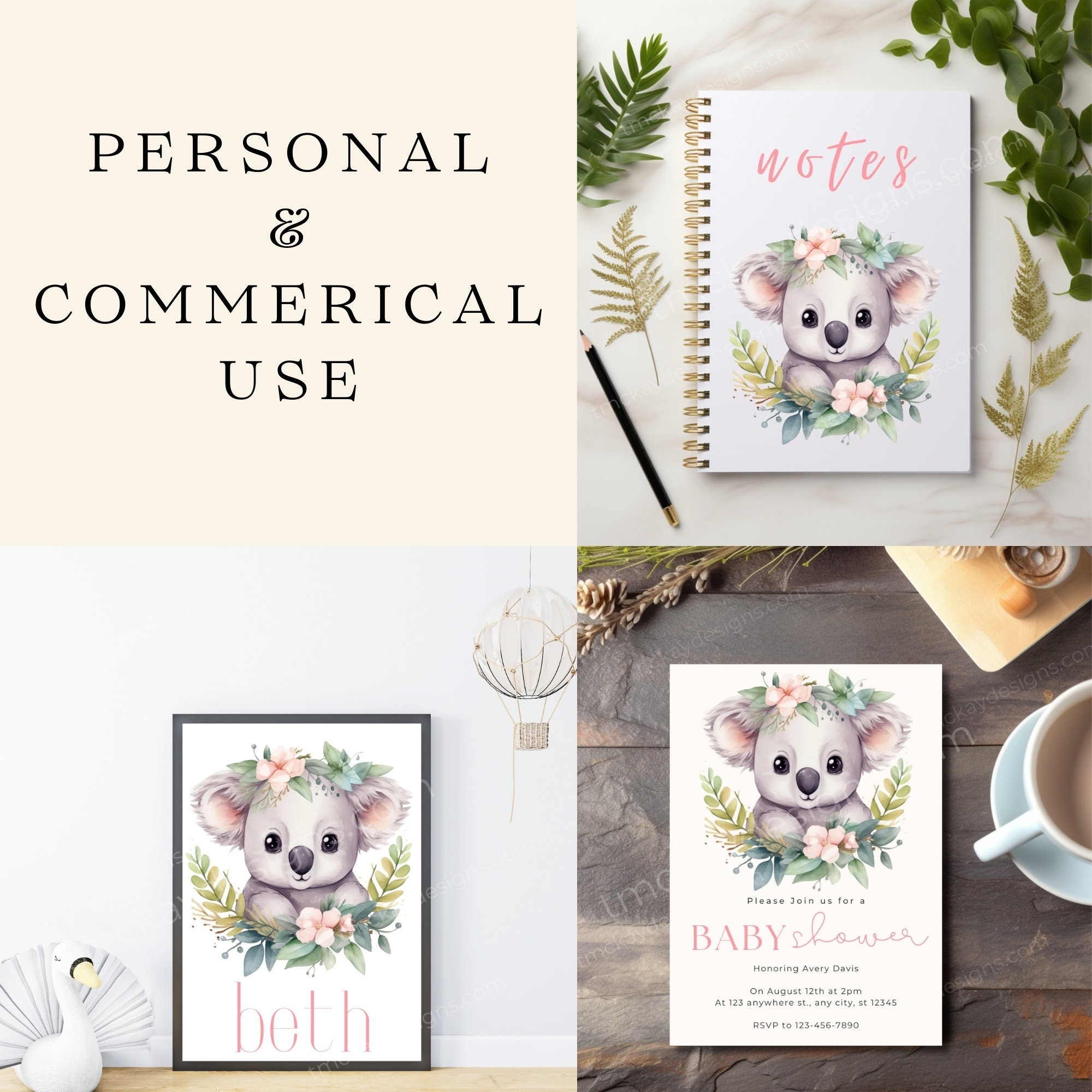 Baby Koala Clipart, Watercolor Koala Clipart, Koala PNG, Nursery ...