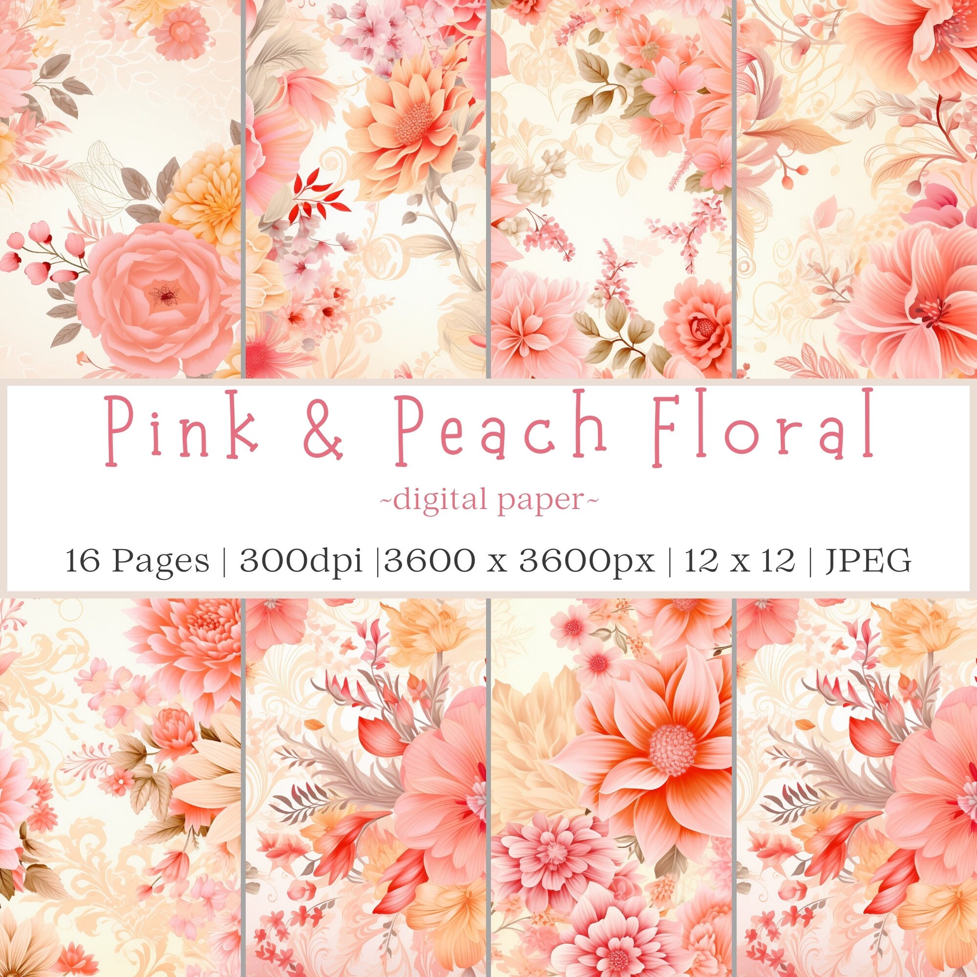 Floral Digital Paper, Digital Paper Pack, Commercial Use, Digital Paper ...