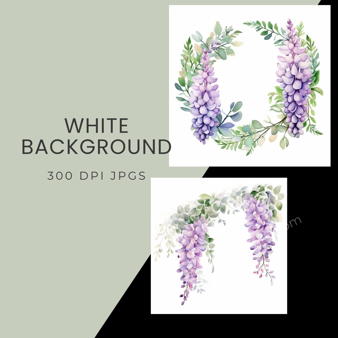 Purple Wisteria Flowers, Watercolor Wisteria Clipart, Invitation ...