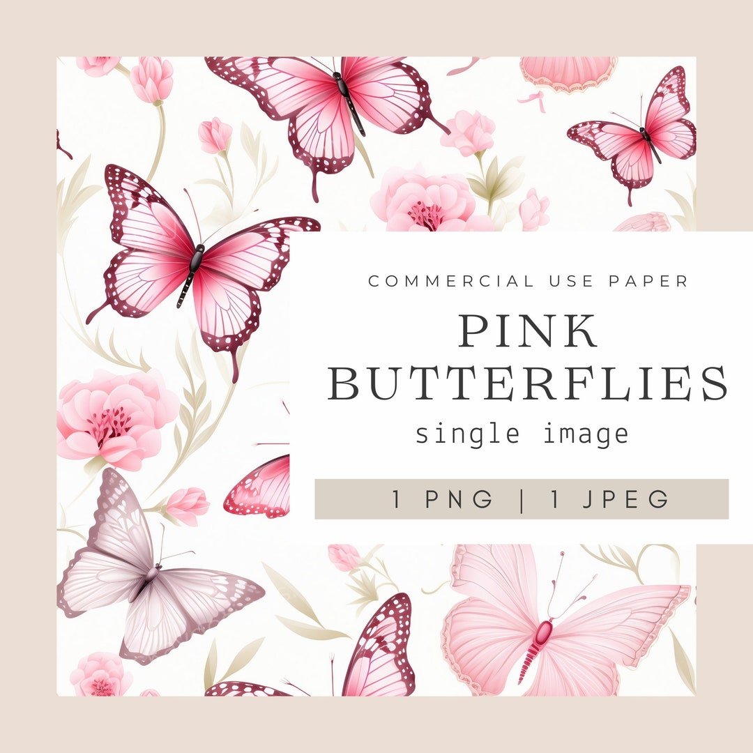 Pink Butterfly and Flowers Digital Paper, Pink Butterfly, 12X12 Inches ...