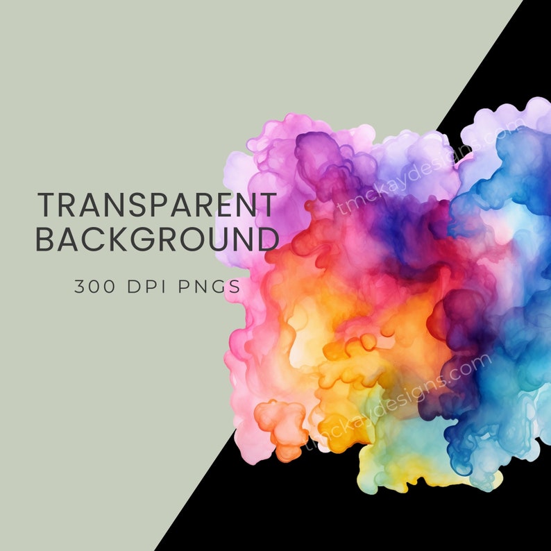 Rainbow Watercolor Color Splash Clipart, Alcohol Ink Clipart ...