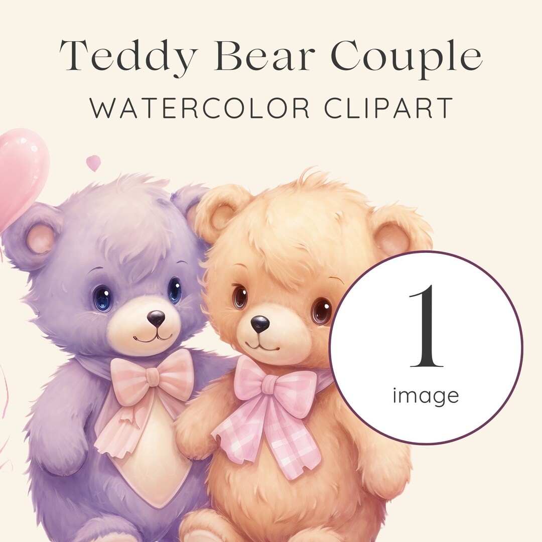 Teddy Bear Couple Clipart, Watercolor Teddy Bear Clipart, Teddy Bear ...