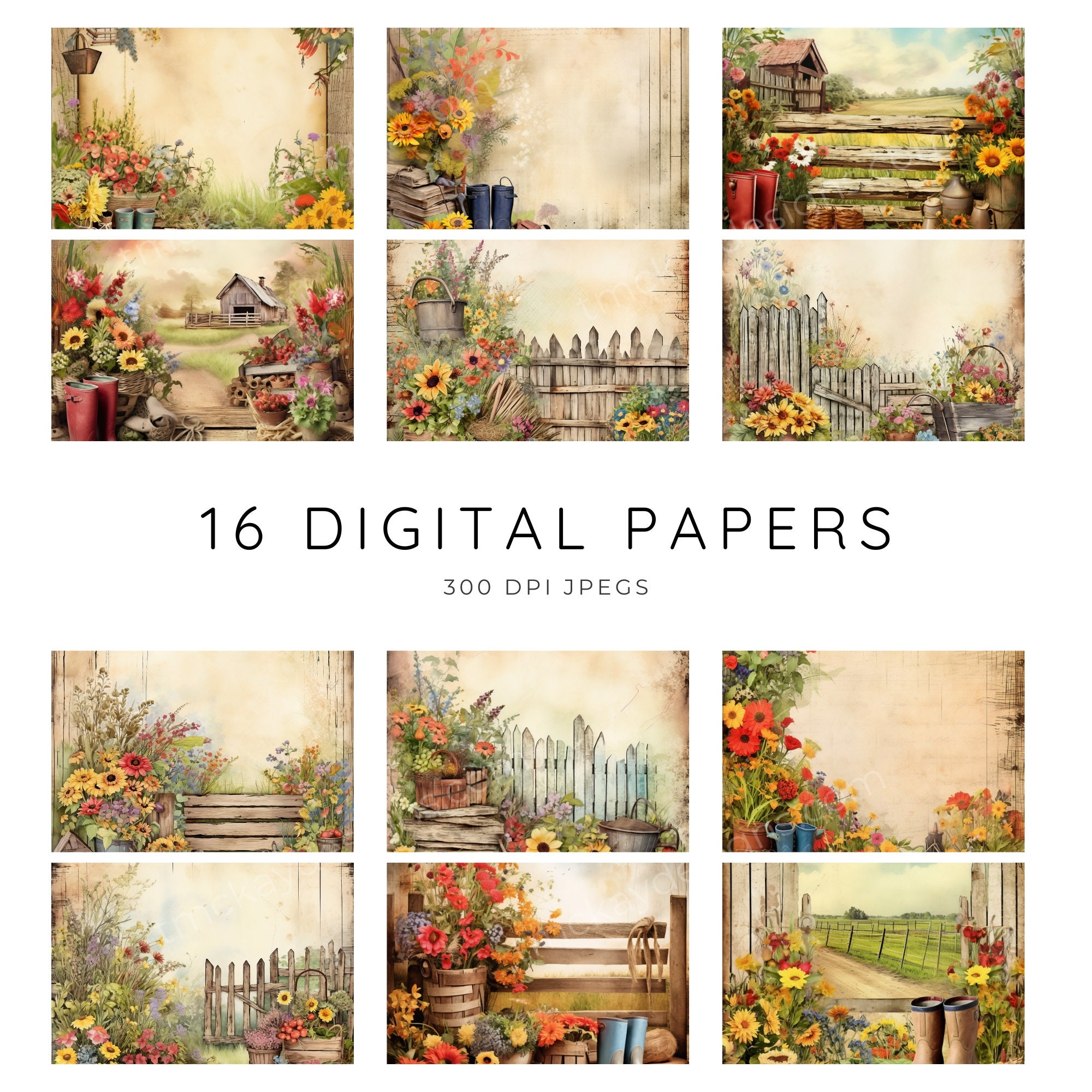 Countryside Digital Paper, Digital Paper Pack, Commercial Use, Digital ...